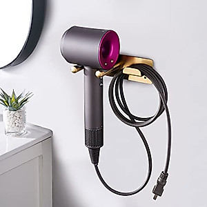 Hair Dryer Holder Wall Mounted, Self Adhesive Blow Dryer Holder Hair Dryer Organizer Hair Dryer Holder Wall Mounted Compatible with Dyson Blow Dryer Gold Banjekt