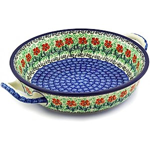 Polish Pottery Baker - Round with Handles - 8" - Maraschino