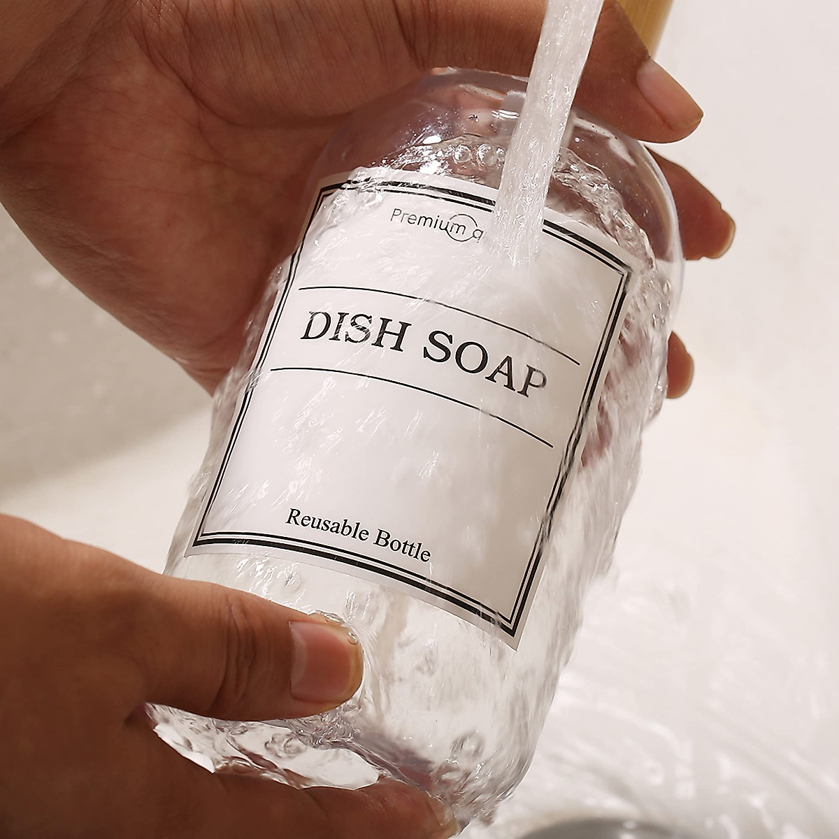 Shampoo and Conditioner Dispenser-Set of 3-16 oz Reusable Pump Bottle Dispenser for Bathroom with 6 Waterproof Stickers - Empty Plastic Refillable Containers for Shower (Clear)