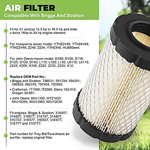 LERMITY 796031 Air Filter Tune Up Kit,Lawn Mower Oil Filter Replacement Compatible with Briggs and Stratton 591334 492932 696854; John Deere D100 D110 D125 D130; Husqvarna YTH22V46 YTH24V48 YTA22V46