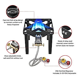 Vivicreate 185000 BTU Super Heavy Duty Square Outdoor Propane Gas Camping Range Camp Hiking Garden Grill Side Burner Stove Fish Turkey Fryer Estufa