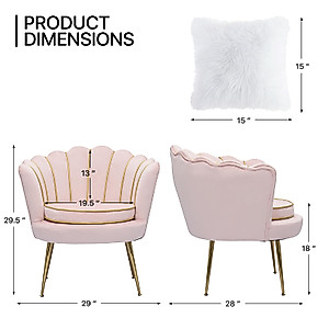 MoNiBloom Upholstered Velvet Chair for Bedroom Makeup Room, Light Pink Shell Chair Mid-Century Modern Leisure Guest Chair for Living Room with Cushion and Metal Legs, Retro Arm Chair, 250 lbs Capacity