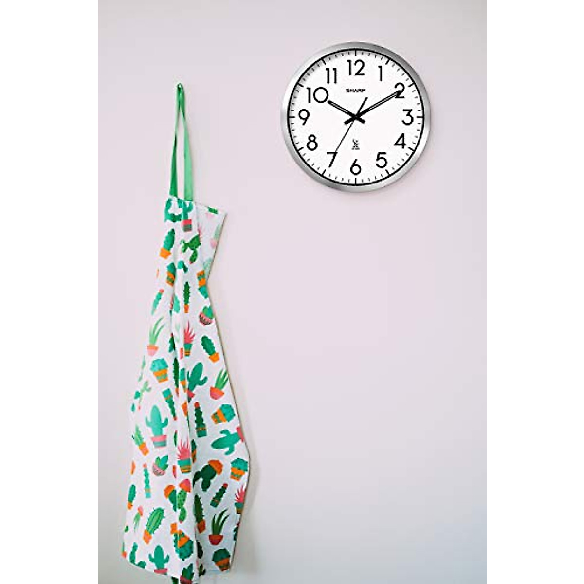 SHARP Atomic Analog Wall Clock - 12" Silver Brushed Finish Sets Automatically- Battery Operated Easy to Read Use: Simple, Style fits Any Decor