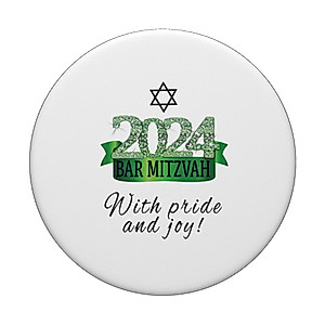 2024 Bar Mitzvah I Pride & Joy I White Green Banner Decor PopSockets Standard PopGrip