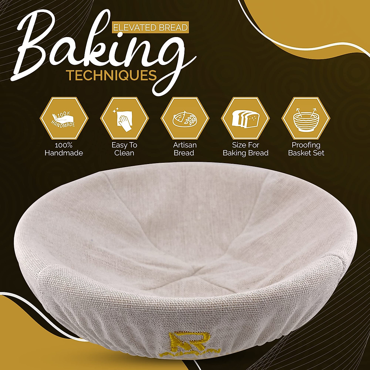 Banneton Bread Proofing Basket - Sourdough Proofing Basket Set of two - 9 &10 Inch Round - Bread Proofing Basket with Dough Scraper, Bread Lame, and Linen Liner - Sourdough Banneton Basket