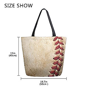 ALAZA Retro Baseball Threads Canvas Tote Bag Large Women Casual Shoulder Bag Handbag,Shopping Grocery Cotton Bag Reusable,Multipurpose,Heavy Duty For Outdoors Weekender Travel