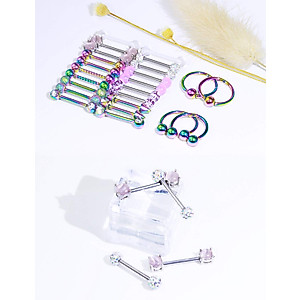 Oufksiyy 12 Pairs Nipple Rings Surgical Stainless Steel Hypoallergenic Straight Nipple Barbell Piercing 14G Nipple Tongue Rings Body Piercing Jewelry for Women Men 14mm 14 Gauge Niple Tongue Jewelry