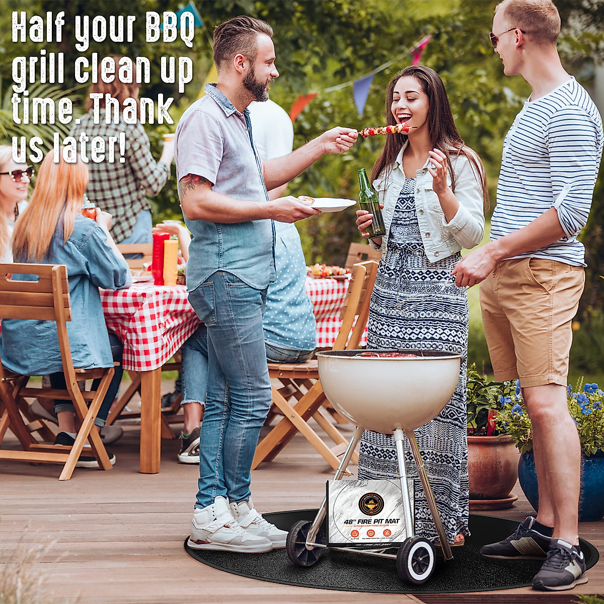 Fire Pit Mat for Under Fire Pit - 48" Fireproof mat, Grill Mats for Outdoor Grill Deck Protector, Grill Mats for Decks, Under Grill Mat, Grill Mats, BBQ Mat for Under BBQ, Patio Mat