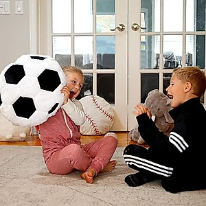 CatchStar Soccer Pillow Fluffy Soccer Plush Pillow Soft Stuffed Soccer Throw Pillow Decorative Round Large Soccer Pillow Cushion Big Sports Toy Gift for Kids Boy Children Room Decoration