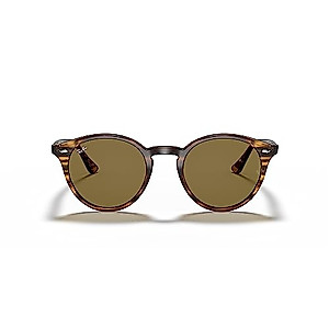 Ray-Ban RB2180 Round Sunglasses, Striped Red Havana/Dark Brown, 49 mm