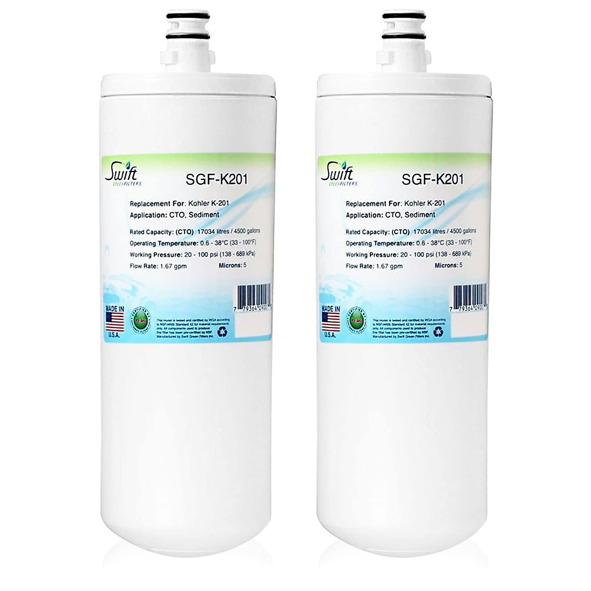 Swift Green Filters SGF-K201 Compatible Undersink Water Filter for Kohler K201 (2 Pack),Made in USA