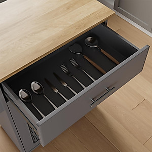 Tornama Kitchen Island with Storage, Rolling Kitchen Island on Wheels with Solid Wood Countertop, White Kitchen Island Cart with Rattan Storage Cabinet, Spice Rack, Towel Rack and Drawers