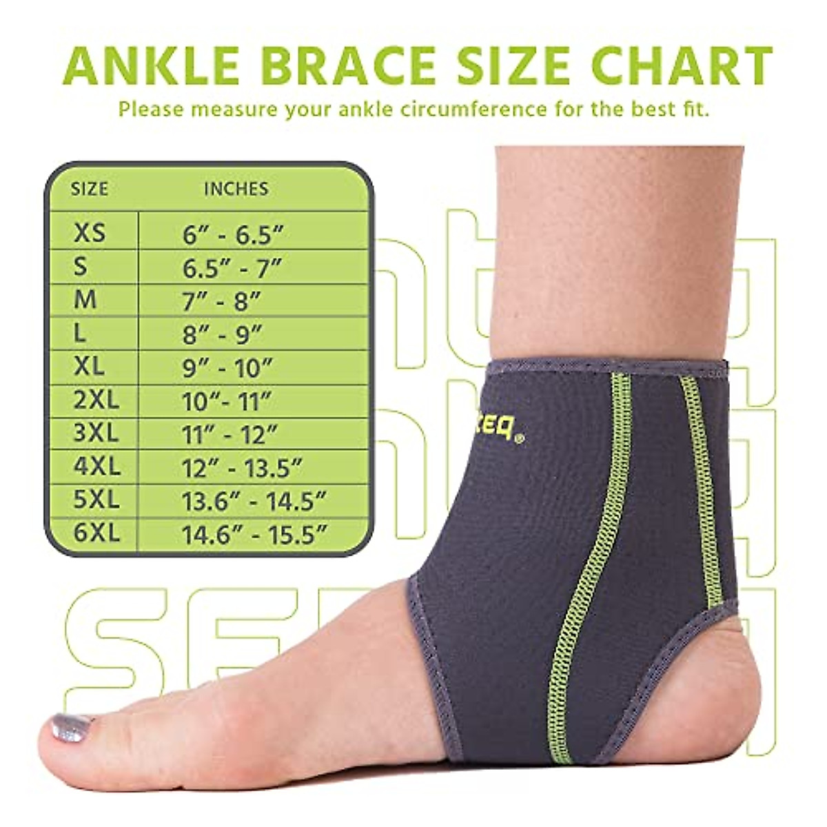 SENTEQ Ankle Brace for Men & Women- Compression Support for Sprained Ankles & Plantar Fasciitis, Elastic Neoprene Slim Sleeve for Jogging and Running, Ankle Stabilizer and Support for Walkers (Large)