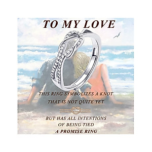 MOROTOLE To My Love Sterling Silver Rings I Love You Forever A Promise Ring Adjustable Open Finger Knot Rings Jewelry Gifts for Her Valentine's Day Gift for Women