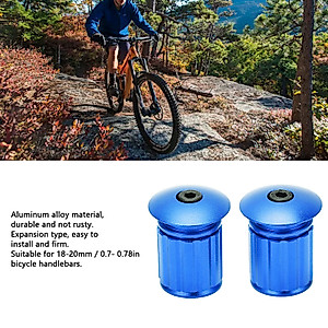 Aluminum Bike Handlebar End Plugs, 1 Pair Blue Expanding Locking Bar End Caps Bike Bar Ends for Road Mountain Bike Folding Bike