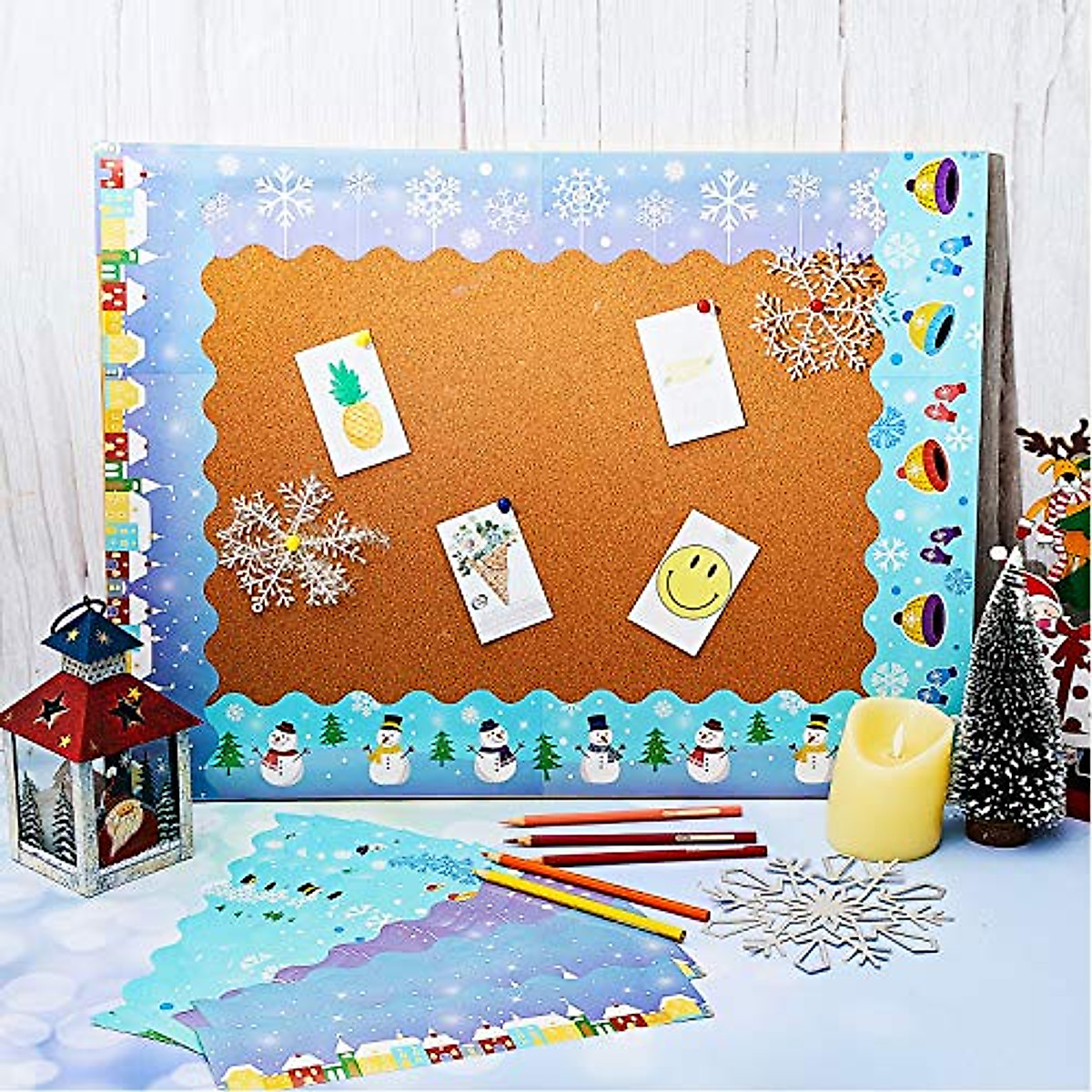 60 Pieces Christmas Bulletin Borders Snowflakes Winter Snowman Borders Christmas Themed Trim Board Stickers Label Stickers for Classroom Decoration Birthday Christmas Party Supplies