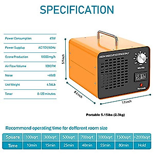 Commercial Ozone Generator 10000mg/h Air Purifier Ionizer Ozonator Deodorizer Ozone Machine Odor Removal for Rooms, Home, Smoke, Farms, Cars and Pets
