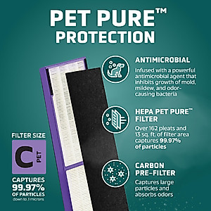 Germ Guardian FLT5250PT True HEPA Genuine Air Purifier Replacement Filter C, with Pet Pure Treatment for GermGuardian AC5250PT, AC5000E, AC5300B, AC5350W, AC5350B, CDAP5500, and More