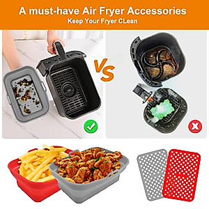 2pcs Air Fryer Silicone Liners Pot with 2pcs Air Fryer Mats & 2pcs Brush for Ninja Food Dualzone DZ401 DZ201 Air Fryer