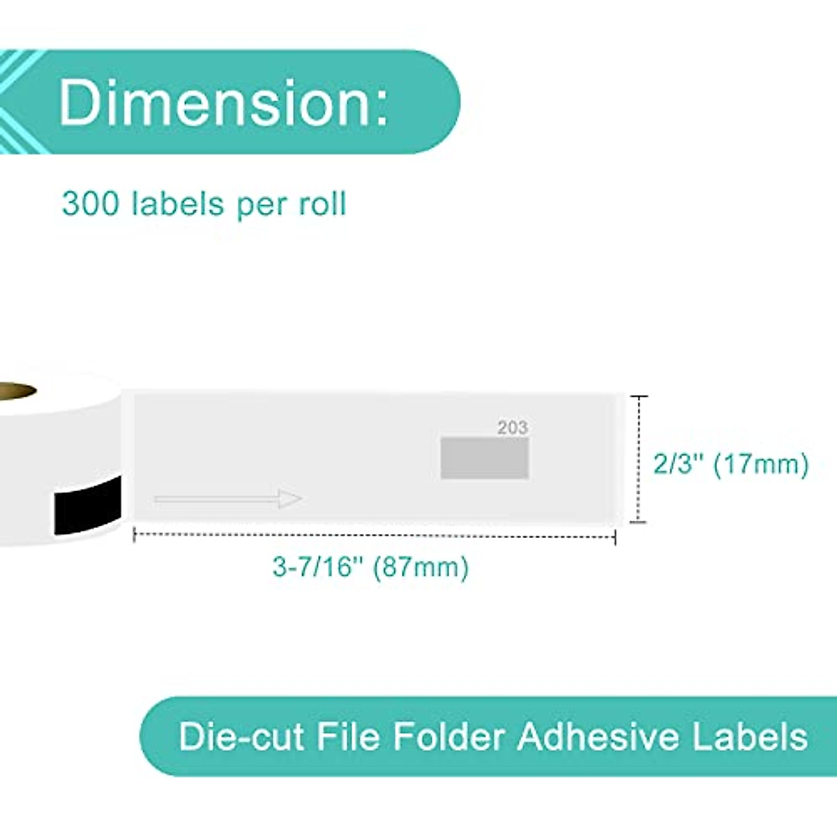 NineLeaf 2 Roll (300 Labels per Roll) Die-Cut File Folder Labels with Cartridge Compatible for Brother DK-1203 DK1203 17mm x 87mm (2/3" x 3-7/16") White Address Paper Label use in QL Label Printers