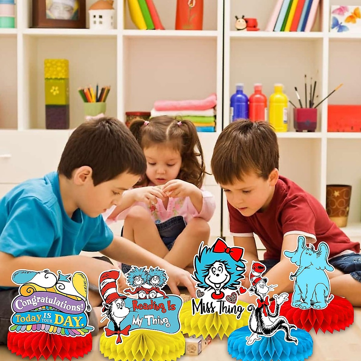 YUNKELIU Birthday Party Decorations Honeycomb Centerpieces 9Pcs Cat Theme Table Decor 3D Double Sided Table Topper Decor for Graduation Party Supplies