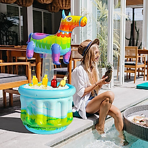 PARENTSWELL 2 Pack Inflatable Cactus Cooler, 47.5'' Blow Up Pool Party Drink Cooler Ice Bucket with Sombrero Hat, Mexican Fiesta Party Decorations Supplies for Cinco De Mayo Party Decor
