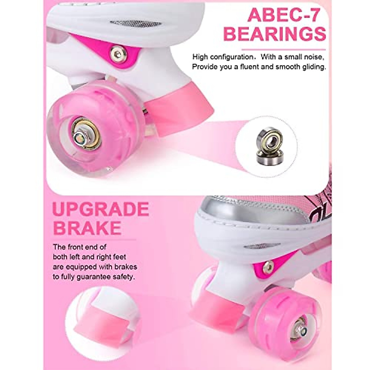 Sowume Adjustable Kids Roller Skates for Girls and Women, All 8 Wheels of Girl's Skates Shine, Safe and Fun Illuminating for Beginner