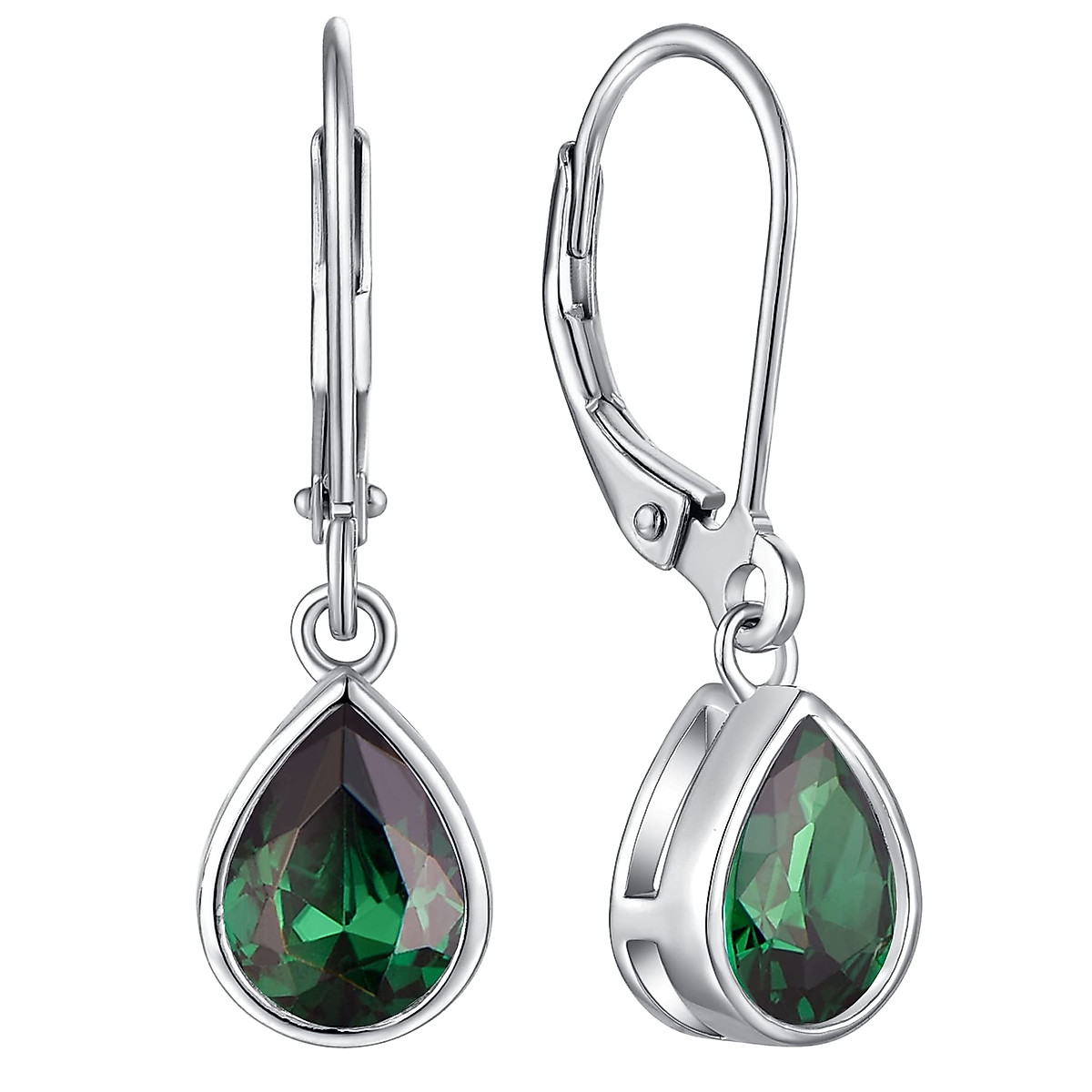 YL Women's Solitaire Dangle Drop Earrings Sterling Silver Teardrop Leverback Earrings Created Emerald Jewelry Gifts