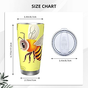 Bee in Flower Tumbler with Lid and Straw 20oz Stainless Steel Car Cup for Hot and Cold Drinks, Double Wall Insulated Travel Coffee Mug Reusable Drink Thermos Cup Birthday Gifts