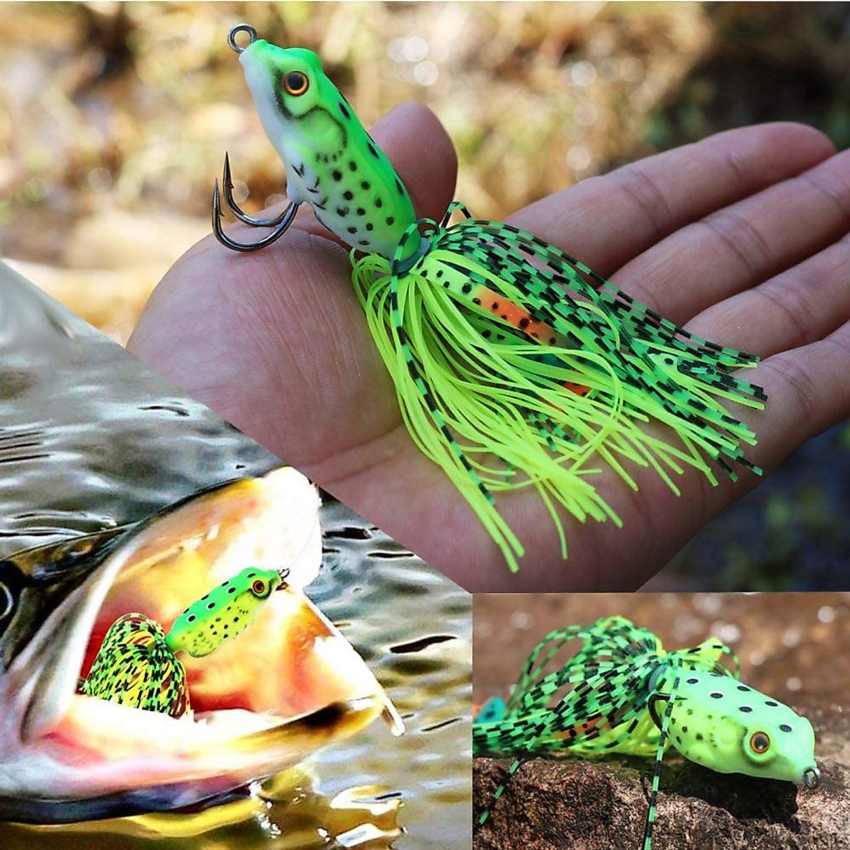 G.S YOZOH Bass Fishing Lures Topwater Frog Lures Soft Swimbait Baits with Weedless Hooks and Tackle Box, 4-Pack, for Trout, Snakehead and Salmon Fishing