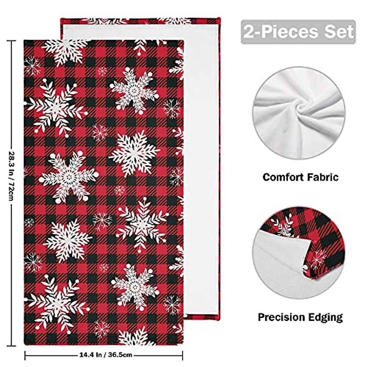 Christmas Snowflake Red Buffalo Check Plaid Hand Bath Towel Highly Absorbent Soft Hanging Towels Winter Holiday Snow Snowman Xmas Rustic Kitchen Dish Towel Set Washcloth 2pcs