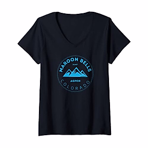 Womens Maroon Bells Aspen Colorado Bluebird Day Mountain Adventure V-Neck T-Shirt