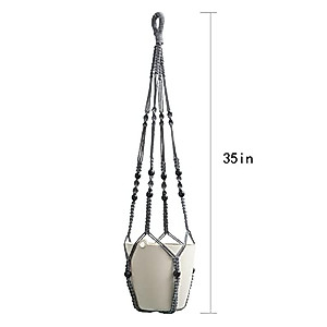 Macrame Plant Hanger Indoor Hanging with Wood Beads Macrame Planters No Tassel for Indoor Outdoor Boho Home Decor 35 Inch (Gray,1pc)