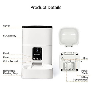 Automatic Cat Feeder, 6L Portion Control Peteme Smart Pet Feeder with Camera APP Control, Schedule Cat Feeder for Cats, Dogs & Small Pets, 2.4G Wi-Fi Enabled Speaker Two Way Microphone