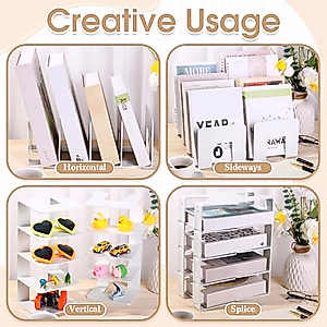 Jetec 4 Pcs Acrylic File Organizer Desk 4 Sections File Sorter Envelope Vertical Acrylic File Holder Book Paper Storage Divider for Office Supplies (White)