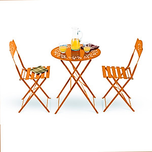 Alpine Corporation Indoor/Outdoor 3-Piece Bistro Set Folding Table and Chairs Patio Seating, Orange