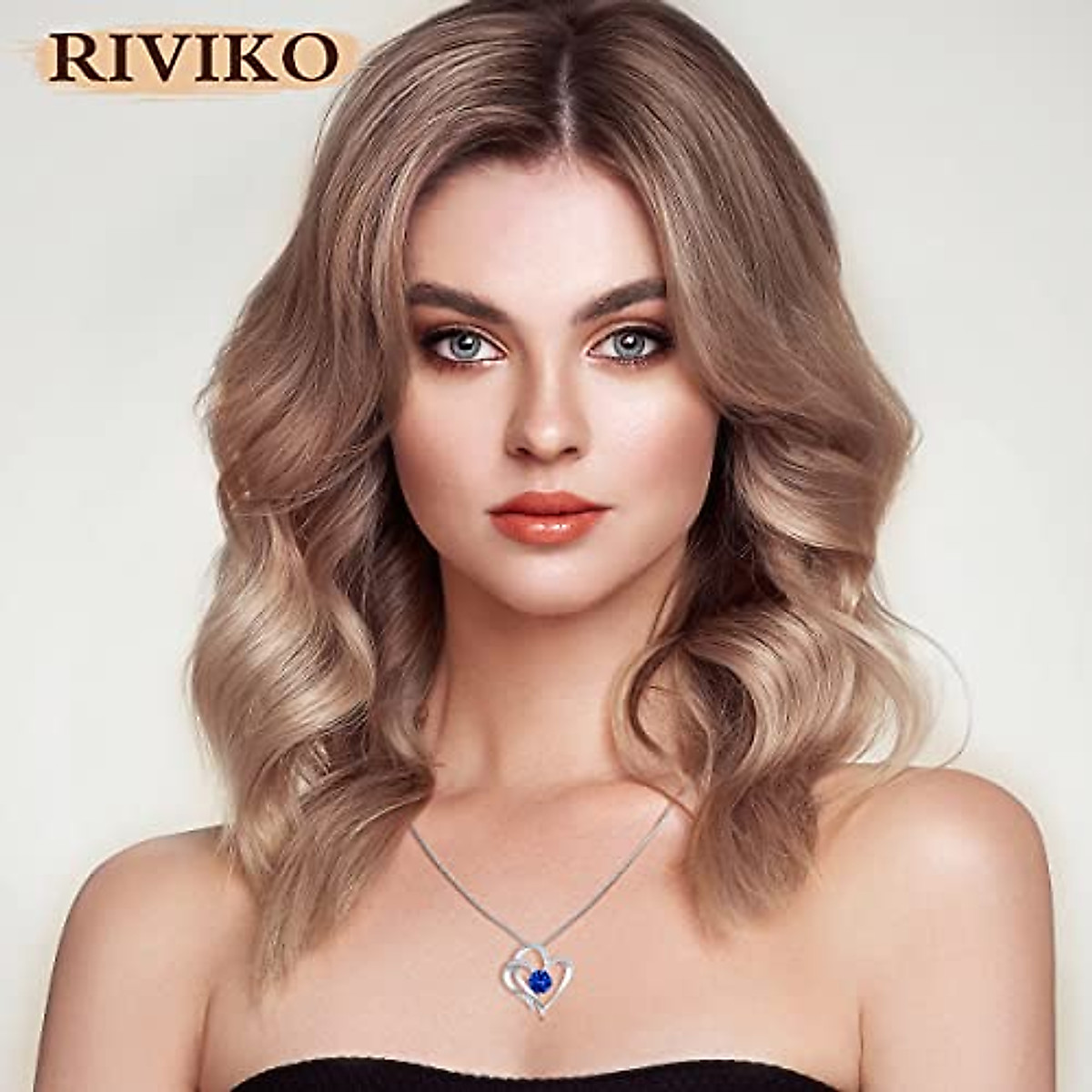 RIVIKO Love Heart Necklace For Women 925 Sterling Silver Gold Plated Zirconia September Birthstone Pendant Necklaces for Mother Wife Birthday Christmas Valentine's Day Jewelry Gift