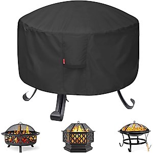 Round Gas Fire Pit / Table Cover,Fits 22-32 inch Firepit/Bowl,Heavy Duty 600D Polyester with PVC Coating Material, 100% Weather Resistant&Waterproof for Backyard, Porch, Camping, BBQ (Round-32”Dx16”H)