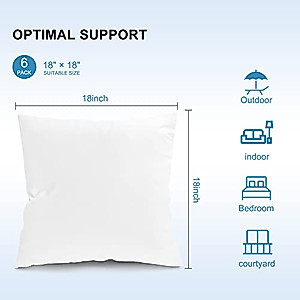 Fixwal 18x18 Inches Outdoor Pillow Inserts Set of 6, Waterproof Decorative Throw Pillows Insert, Square Pillow Form for Patio, Furniture, Bed, Living Room, Garden ( White )