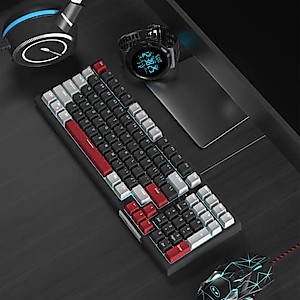 MageGee Mechanical Keyboard, Star98 Wired Gaming Keyboard Backlit Ultra-Slim USB Keyboards with Red Switches 98 Keys for PC Windows Computer Laptop — Grey Black/Red Switches