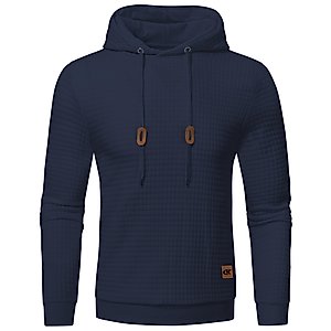 Satankud Mens Pullover Hoodie Long Sleeve Hooded Sweatshirt Casual Hoodies Square Pattern (Navy, M)