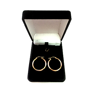 10k Tricolor White Yellow And Rose Gold Diamond Cut Round Hoop Earrings, Diameter 20mm