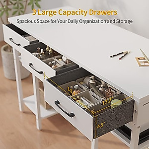 CubiCubi 47 Inch Computer Desk with Fabric Drawers and Storage Shelfs, Small Office Home Desk, Study Writing Table, Modern Simple Desk, White