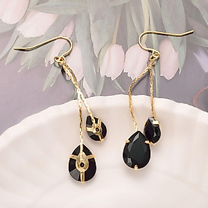 Vissen Black Cubic Zirconia Drop Dangle Chain Earrings for Women Dainty Gold Plated CZ Long Dangling Earrings