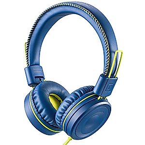 POWMEE M1 Kids Headphones Wired Headphone for Kids,Foldable Adjustable Stereo Tangle-Free,3.5MM Jack Wire Cord On-Ear Headphone for Children (Blue)