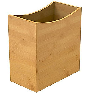 TOPZEA Bamboo Waste Basket, Rectangular Narrow Trash Can Wastebasket Waste Bin Garbage Can for Bathroom, Bedroom, Office and Home, 10.5" x 5.75" x 10"