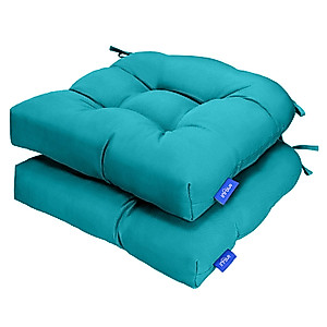 INFBLUE Outdoor Tufted Wicker Cushions Seat Cushions for Patio Furniture Set of 2, 19x19 Outdoor Chair Cushions Weather Resistant Patio Cushions with Ties for Wicker Chair (Aqua Green, 2 Pack)