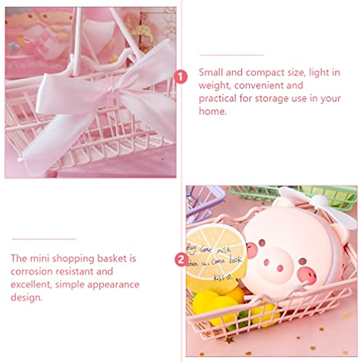 Toddmomy Mini Shopping Basket Metal Wire Storage Basket with Handles for Mini House Furniture Decoration Kids Party Favors