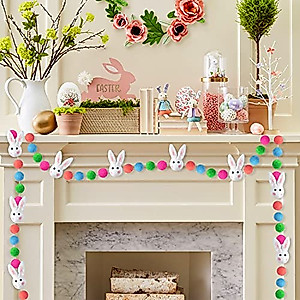 2 Pcs Easter Felt Garland Banner Wool Felt Bunny Ball Garland Hanging Bunting Ornaments Happy Easter Garland Party Decorations for Mantle Fireplace Baby Shower Birthday