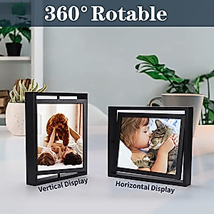 EXYGLO 2 Pack 8x10 Rustic Rotating Floating Picture Frames, Photo Frames for Vertical or Horizontal Tabletop Display, Black